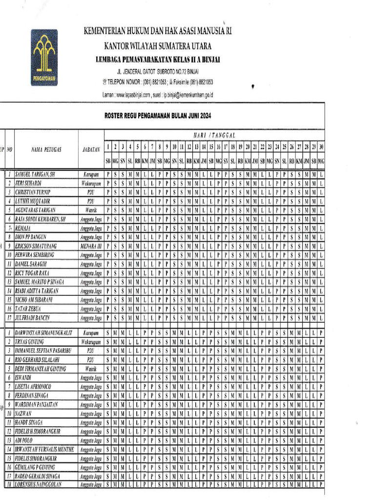 Roster Juni 2024 | PDF