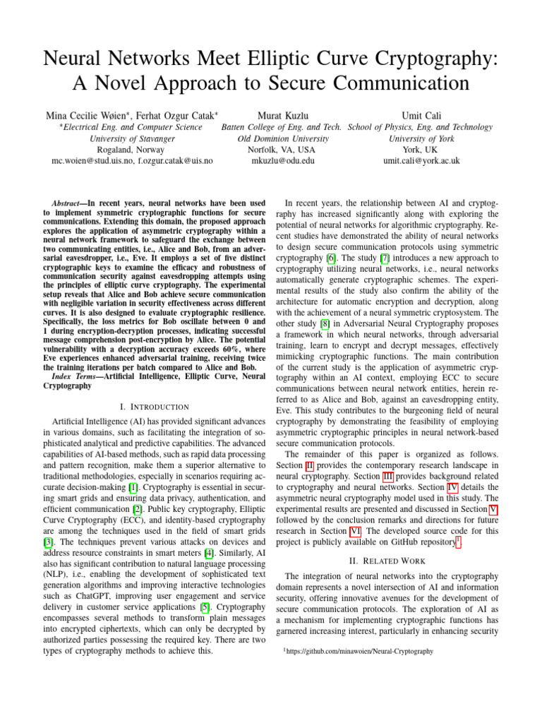 Neural Networks Meet Elliptic Curve Cryptography A | PDF | Cryptography | Public Key Cryptography