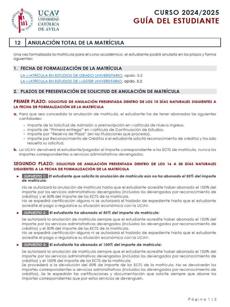 12 Anulacion Matricula 24 25 | PDF