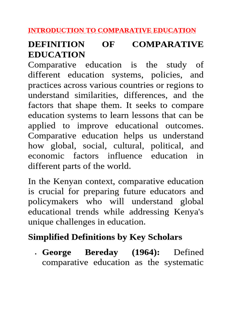 Introduction To Comparative Education | PDF | Education Policy | System