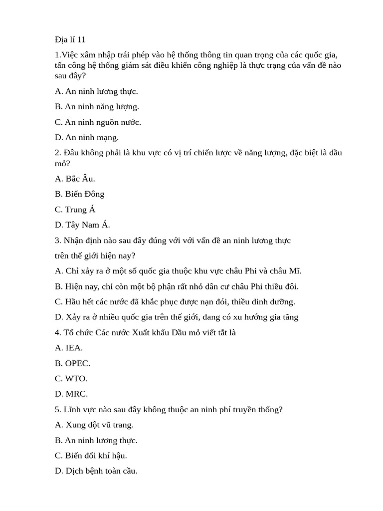 Địa lí 11 gk1 | PDF