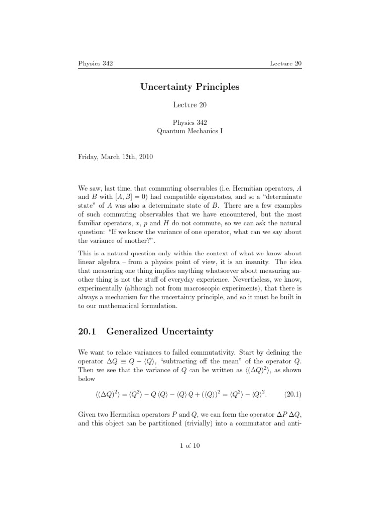 Lecture.20 | PDF | Uncertainty Principle | Applied Mathematics