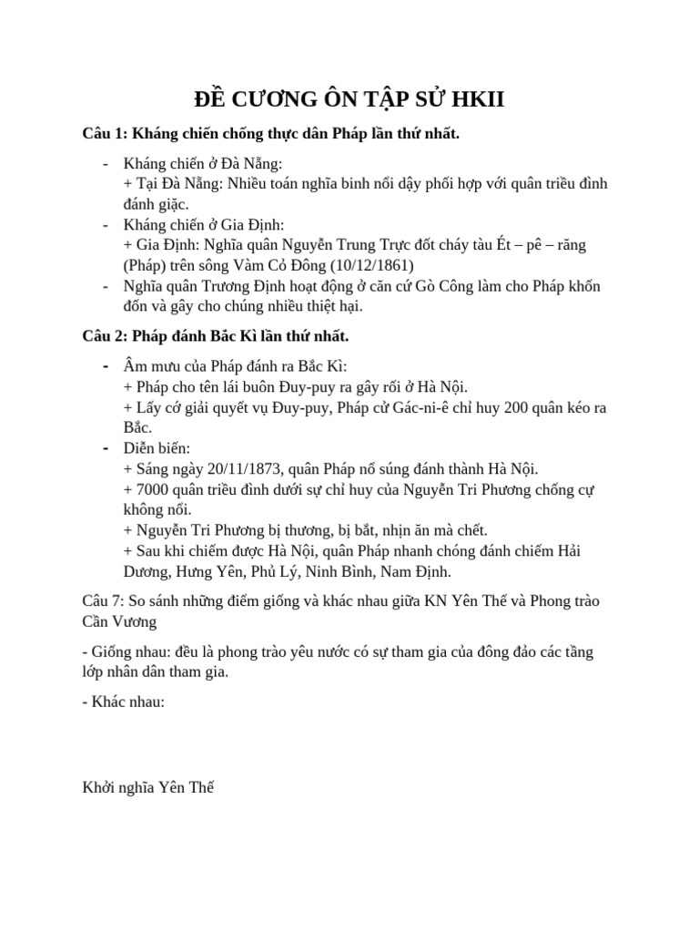 Bản sao ĐỀ CƯƠNG ÔN TẬP SỬ HKII | PDF