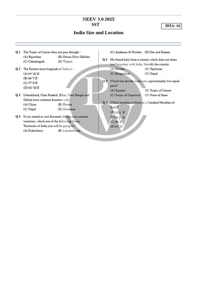 Geography - India Size & Location - DHA 02 - Neev 3.0 2025 | PDF | Geodesy | Geography