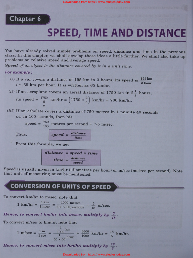 ICSE Class 6 Maths: Speed, Distance, Time | PDF