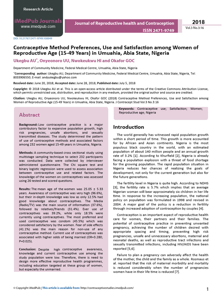 Contraceptive Method Preferences Use and Satisfact | PDF | Birth ...
