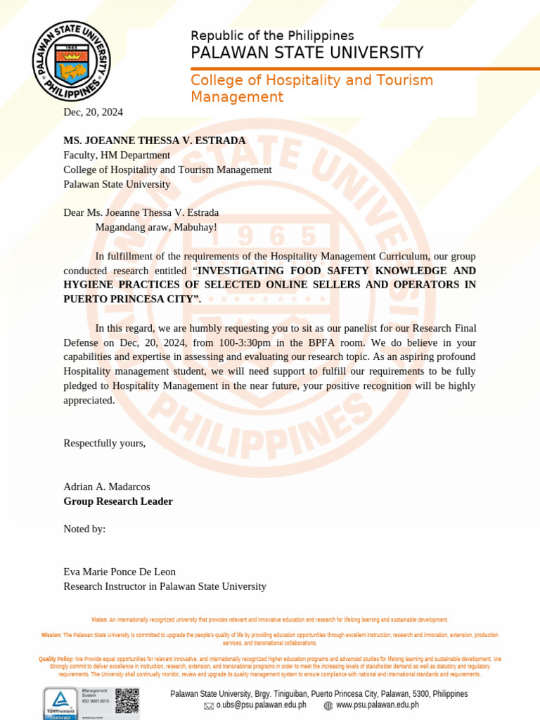 Request for Research Defense Panelist | PDF