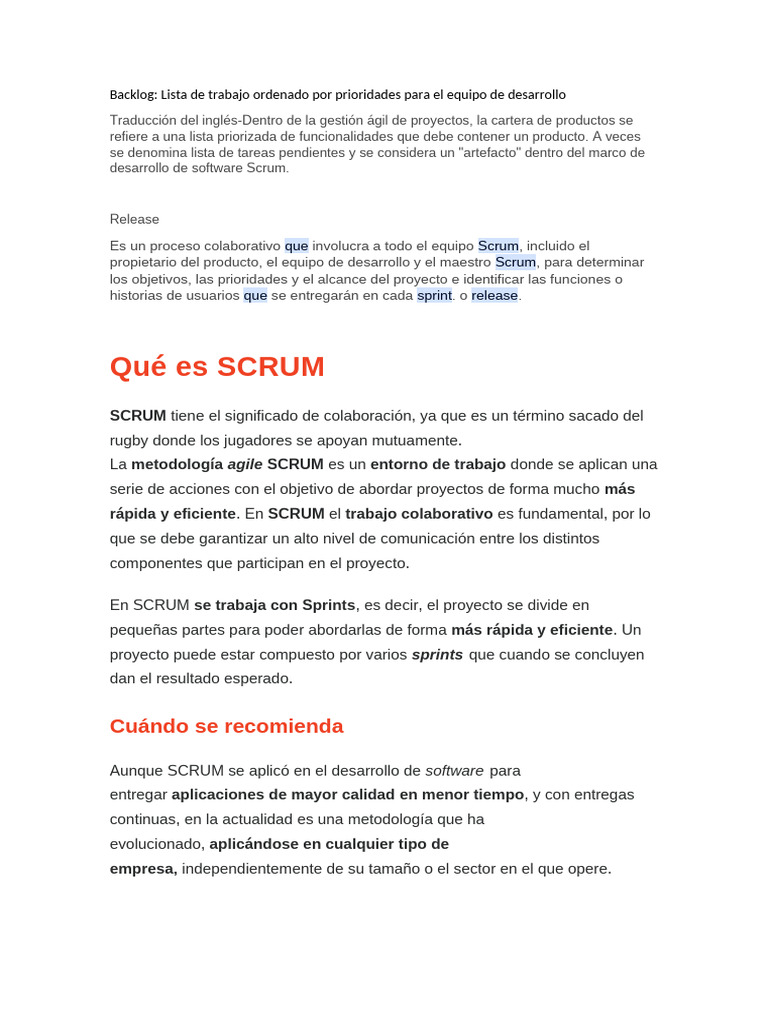 Vocabulario SCRUM | PDF | Scrum (desarrollo de software) | Informática
