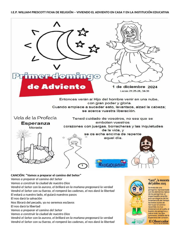 Ficha Religión Viviendo El Adviento Semana 1 | PDF | Adviento | Navidad