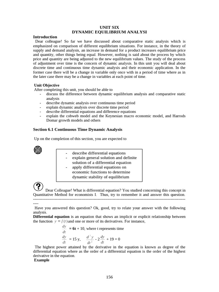 UNIT SIX6 | PDF | Economic Equilibrium | Ordinary Differential Equation