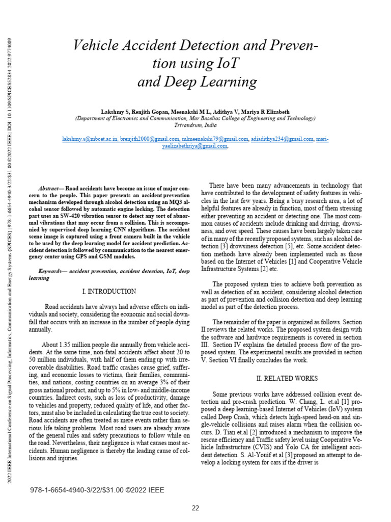 IoT-Based Vehicle Accident Prevention System | PDF | Deep Learning | Sensor