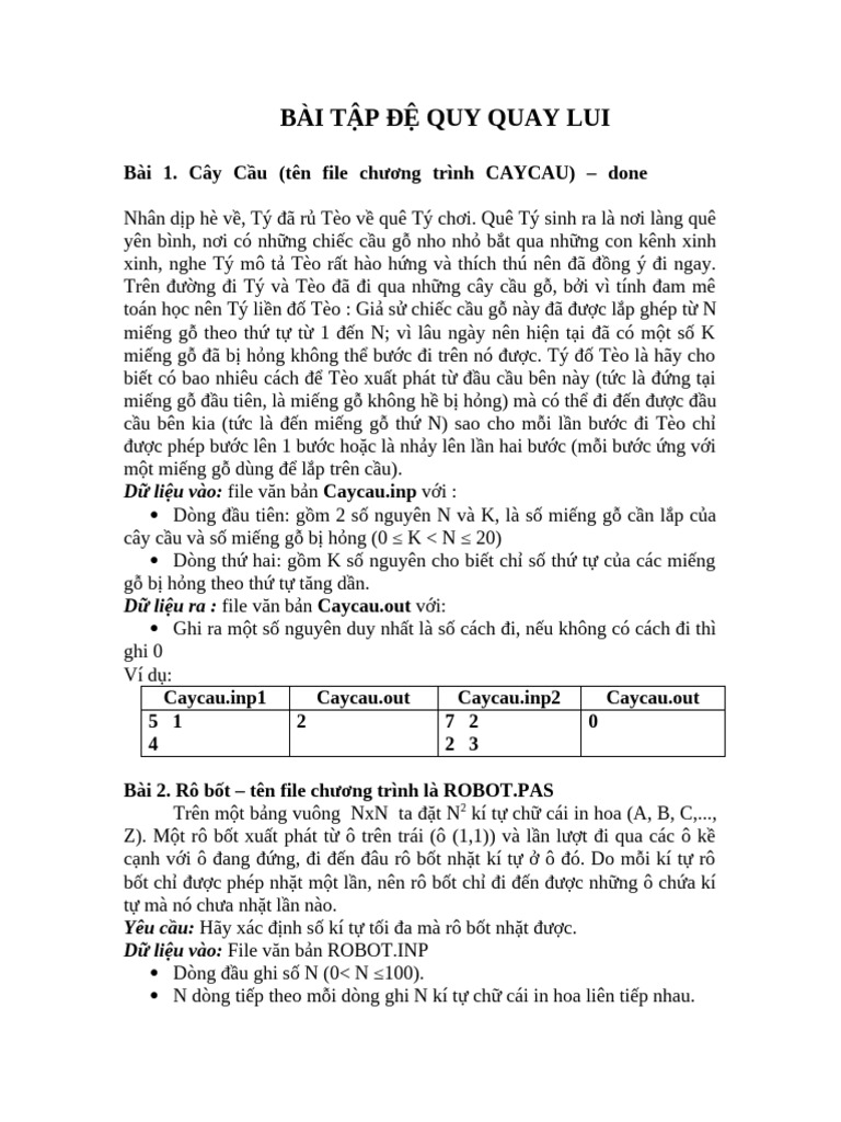 bai tap de quy quay lui | PDF