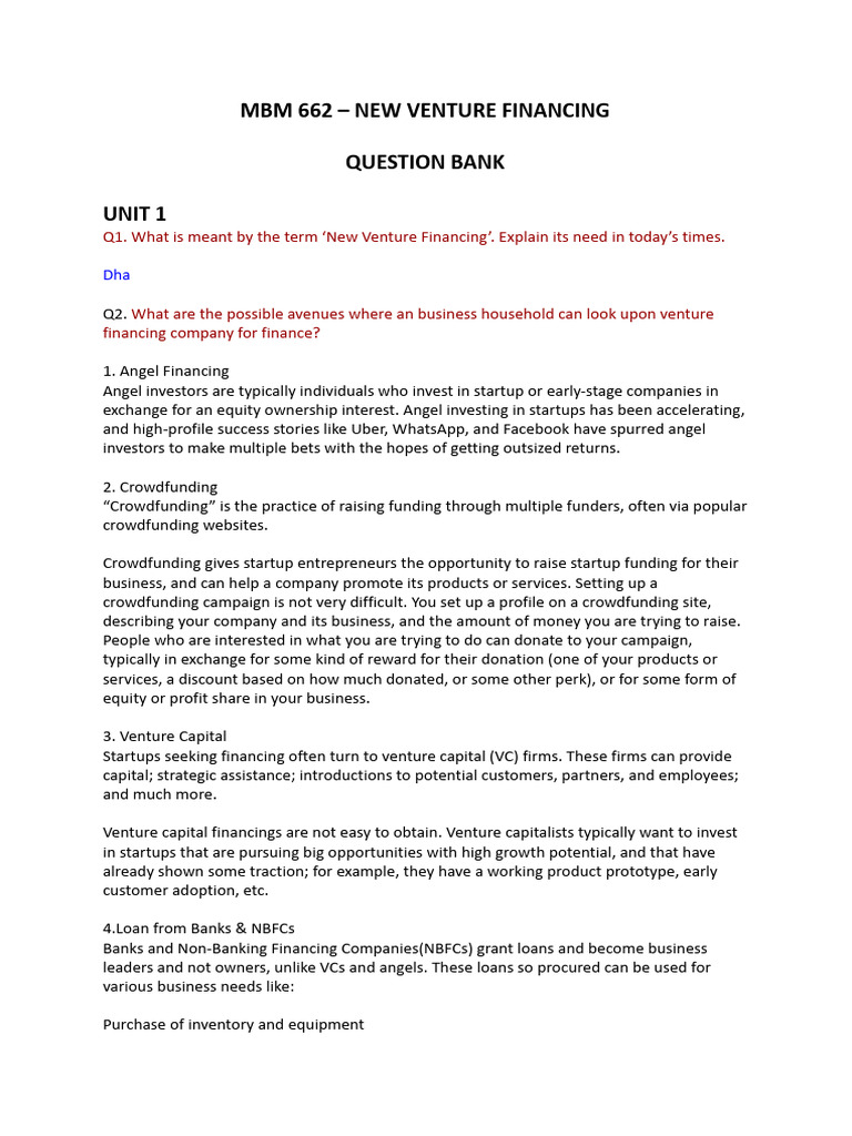 MBM 662 Question Bank PDF | PDF | Corporate Finance | Venture Capital