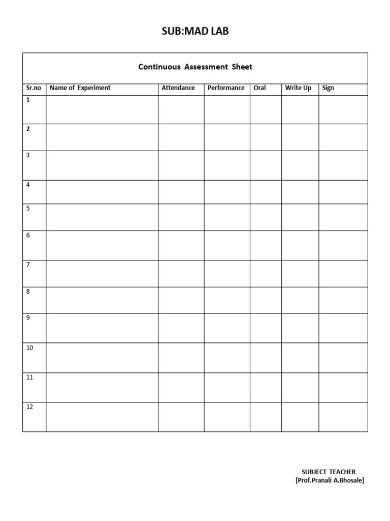 Continuous Assessment Sheet for MAD LAB | PDF