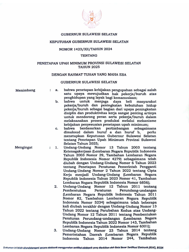 UMP Sul Sel Tahun 2025 | PDF