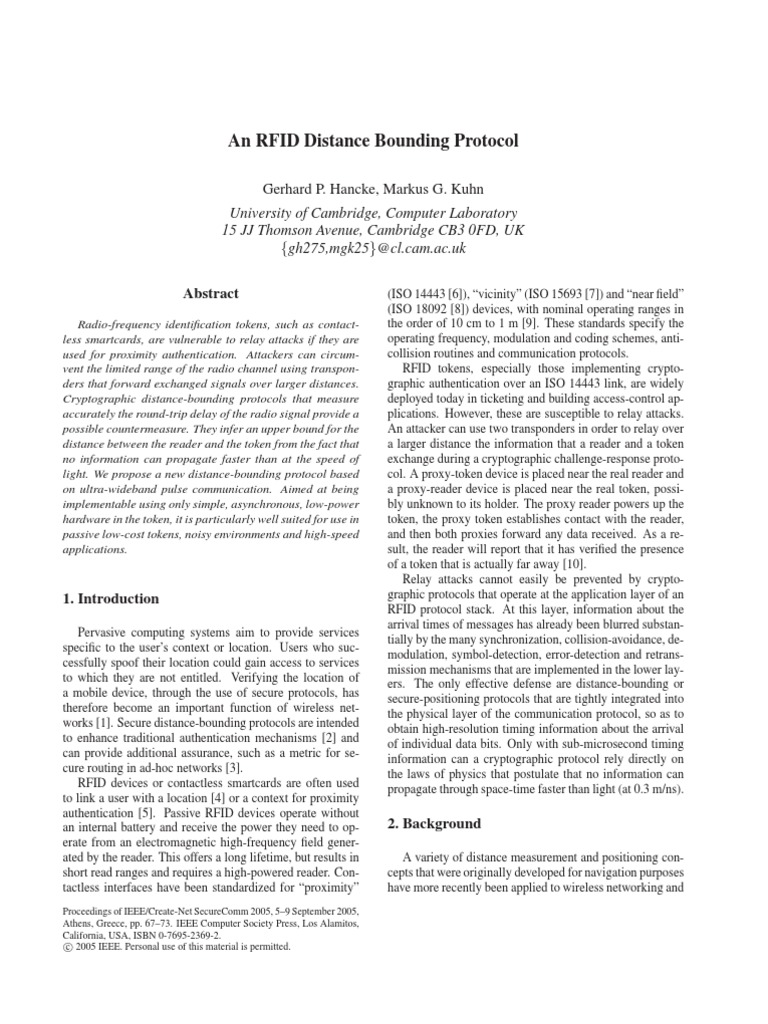 An RFID Distance Bounding Protocol | PDF | Ultra Wideband | Communications Protocols