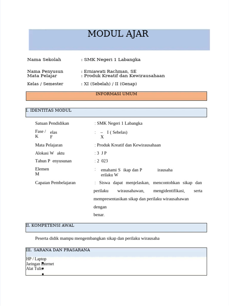 Modul Ajar Xi Erni | PDF