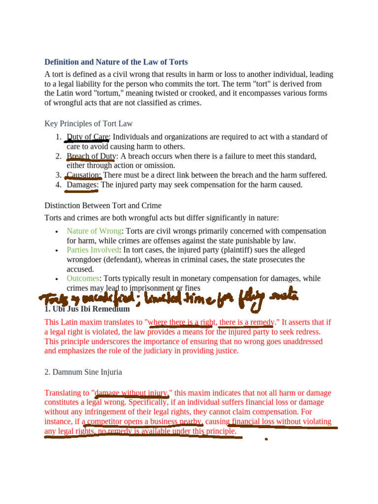 Definition and Nature of The Law of Torts | PDF | Negligence | Tort