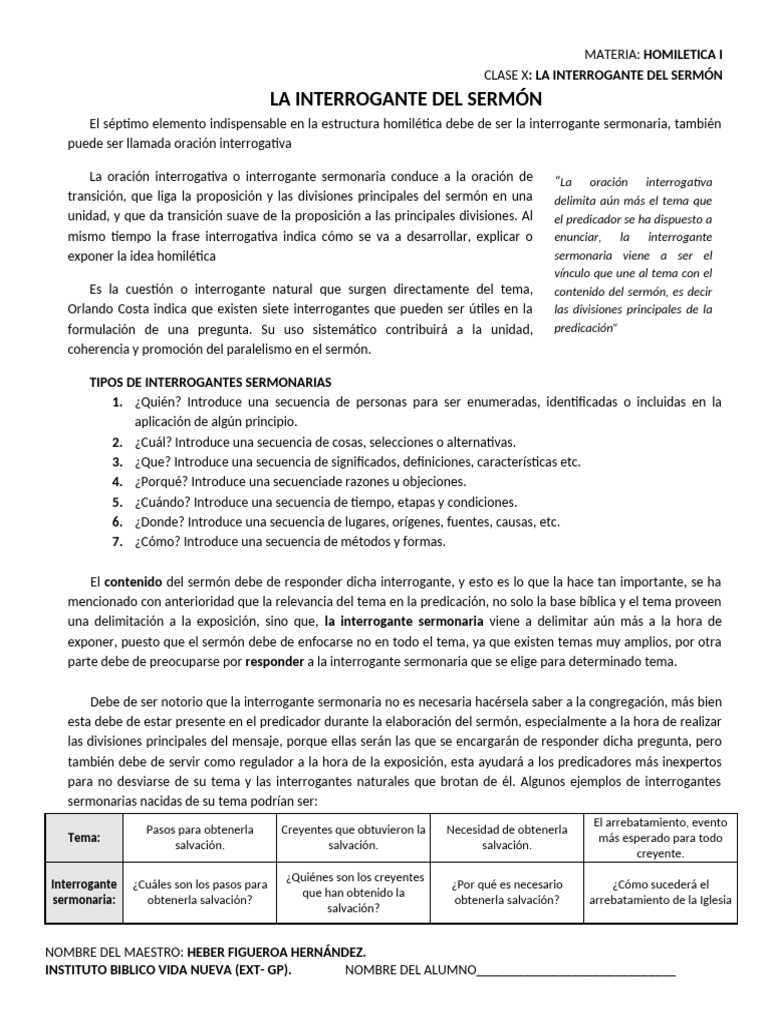 Interrogante Sermonaria en Homilética | PDF | Oración (Lingüística ...