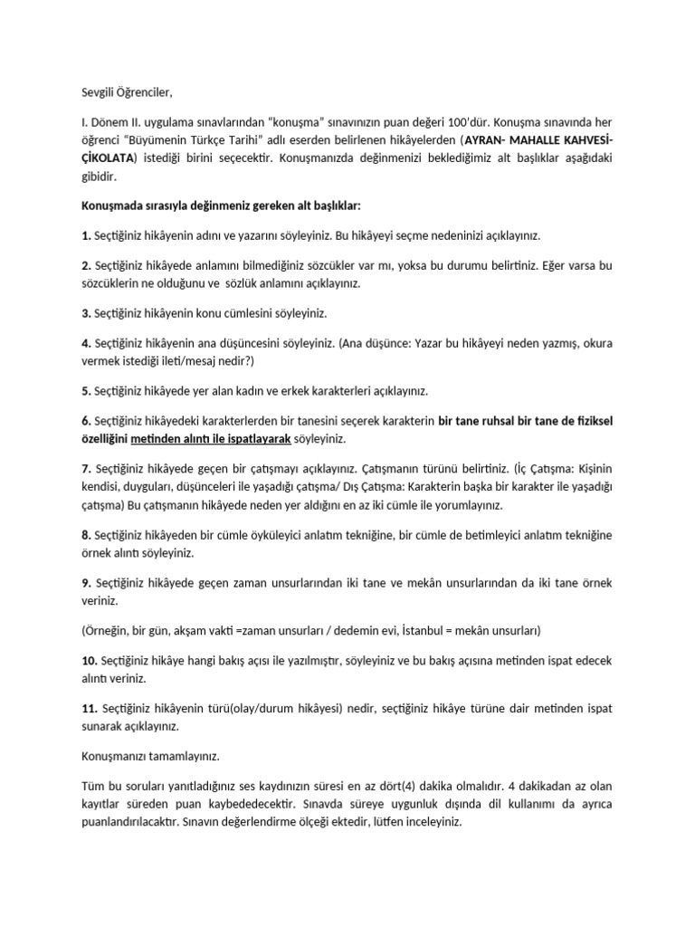 KONUSMA SINAVI BILGILENDIRME | PDF