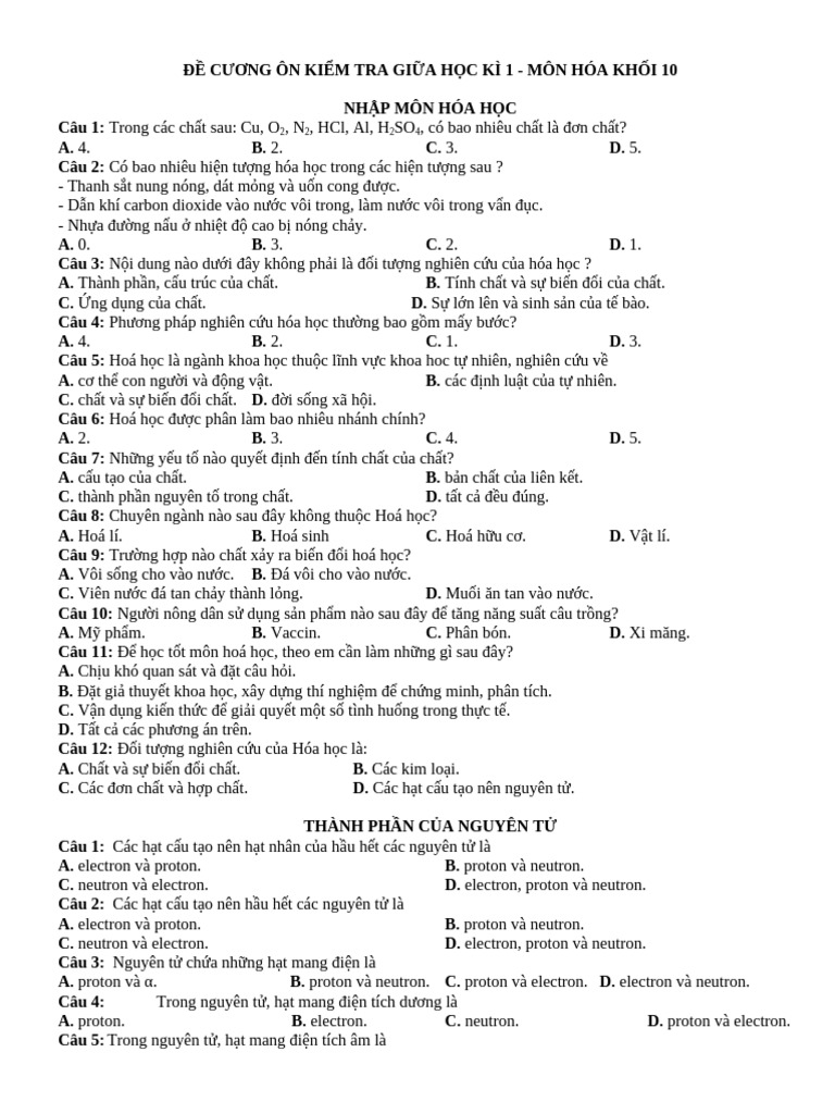 Ôn KT HK1 K10 | PDF