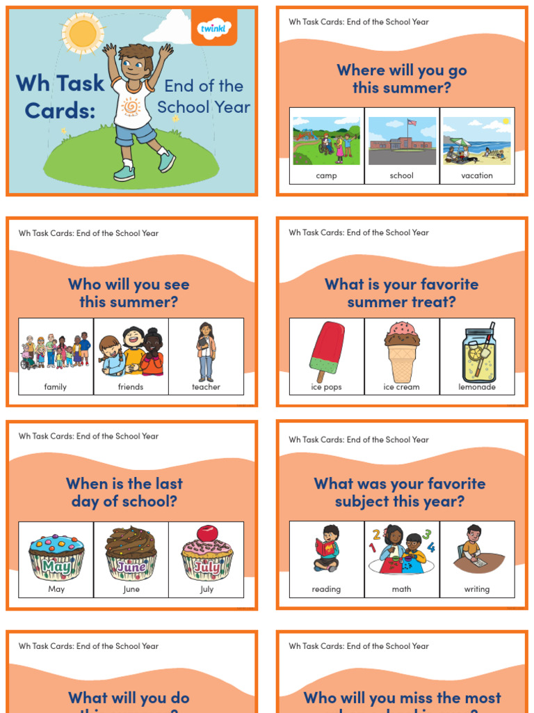 End of School Year WH Task Cards | PDF