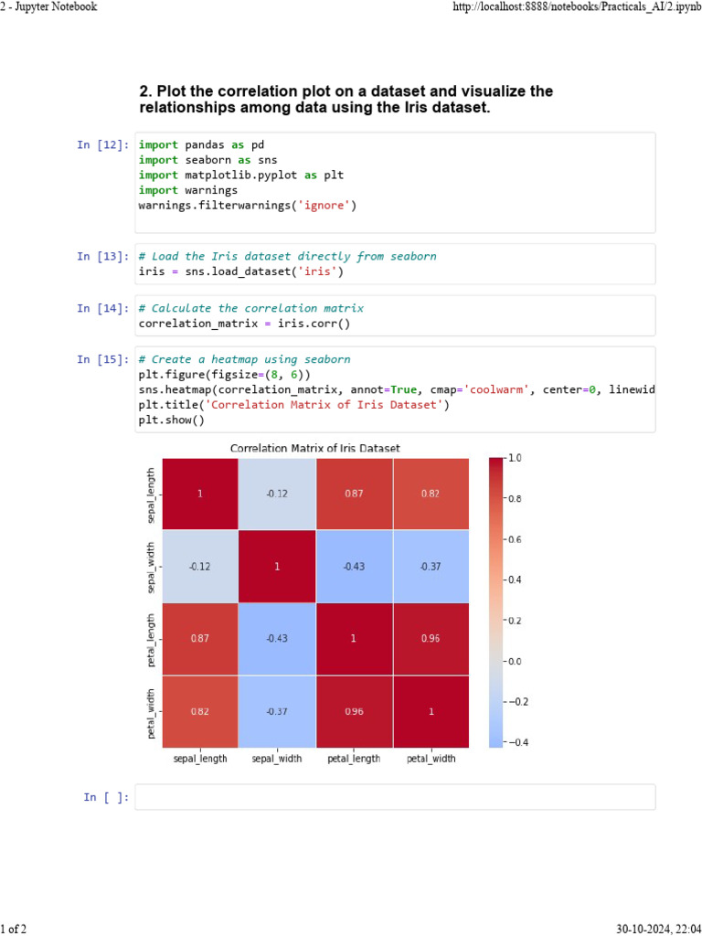 Plot The Correlation Plot On A Dataset and Visualize The Relationships Among Data Using The Iris ...