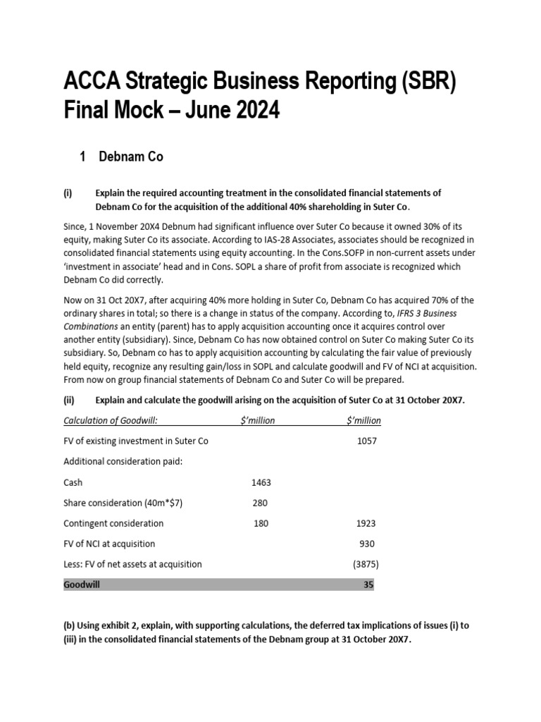 ACCA Strategic Business Reporting | PDF | Deferred Tax | Goodwill ...