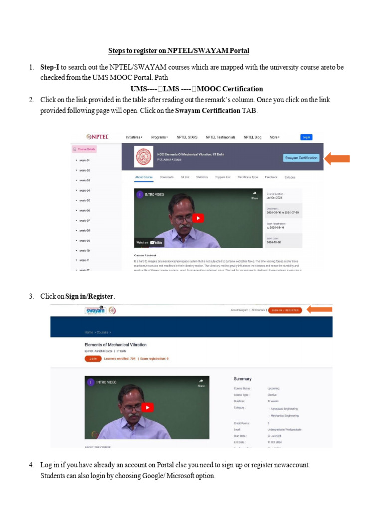 Step by Step File For NPTEL MOOC Registration-1 | PDF