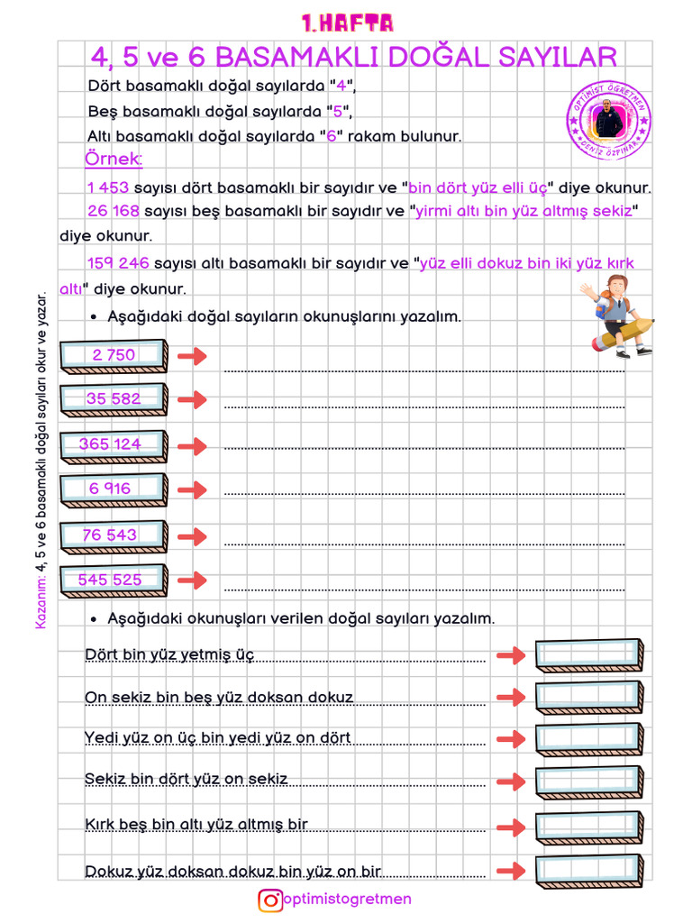 4, 5 Ve 6 Basamakli Doğal Sayilar: Örnek | PDF