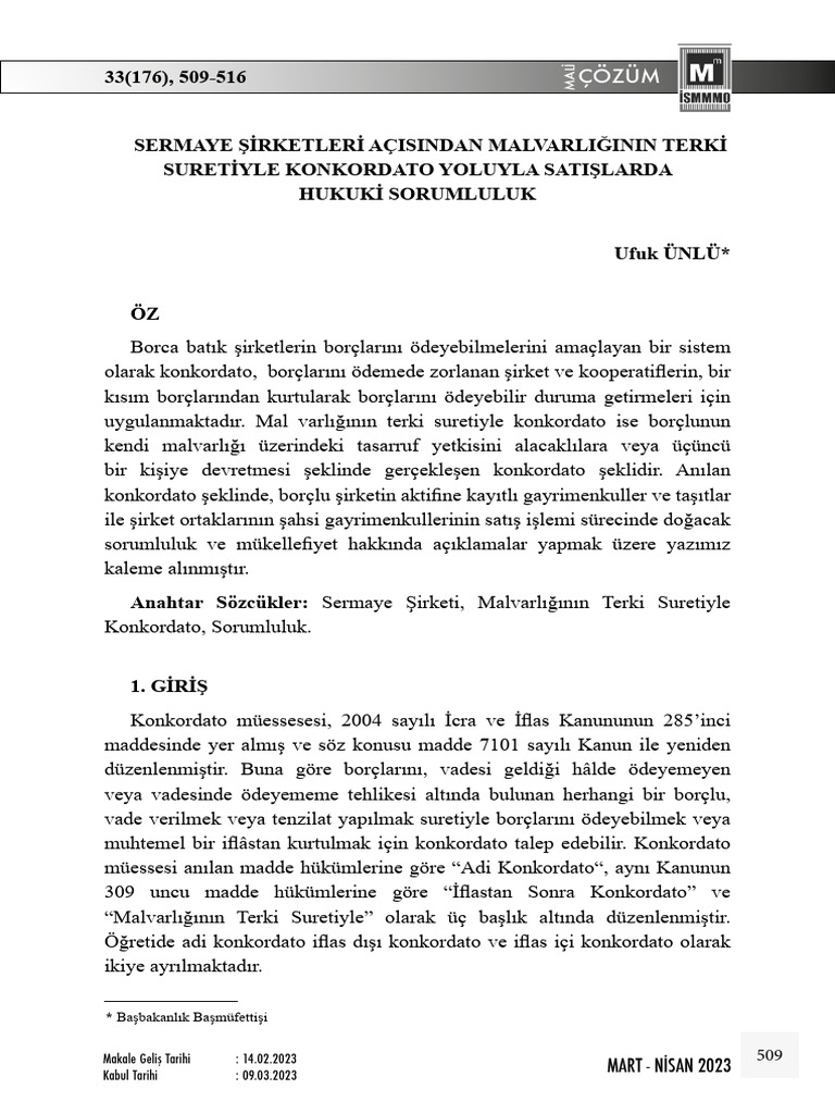 Makale Geliş Tarihi: 14.02.2023 Kabul Tarihi: 09.03.2023: Başbakanlık Başmüfettişi | PDF