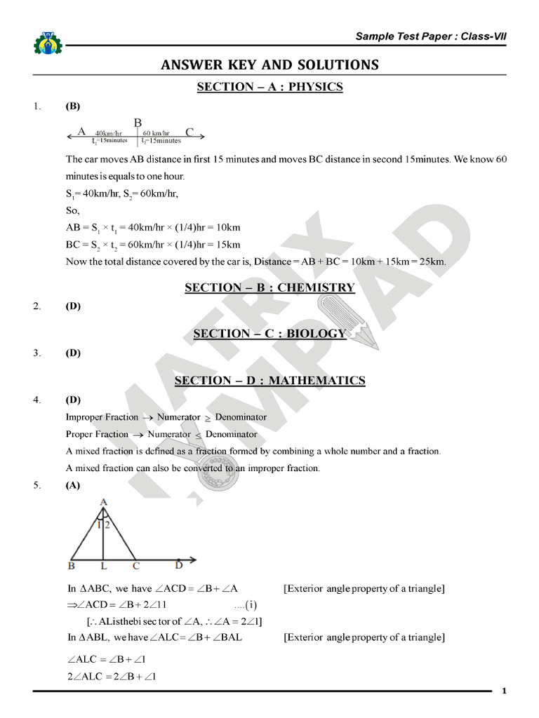 Samplepaper Solution Class 7th | PDF