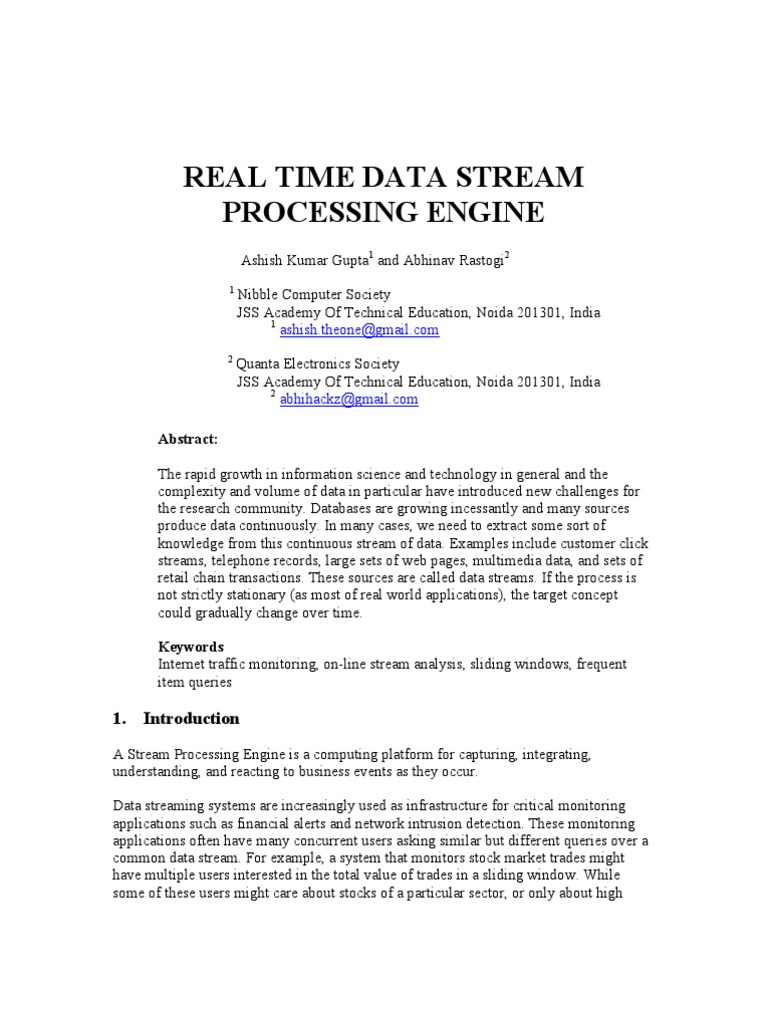 Real Time Data Stream Processing Engine | PDF | Scheduling (Computing) | Streaming Media