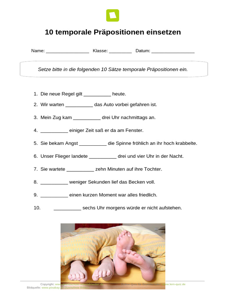 10 Temporale Praepositionen Einsetzen | PDF