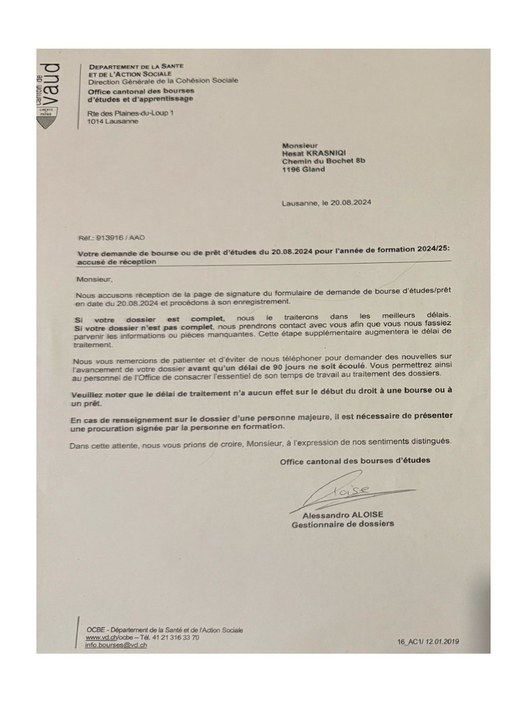 Confirmation Demande de Bourse | PDF