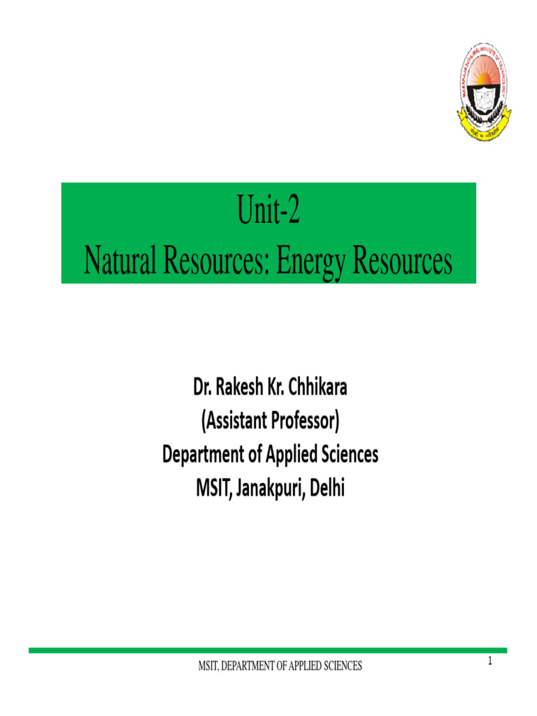 EVS Unit-1 Energy Resources | PDF | Nuclear Reactor | Fuels