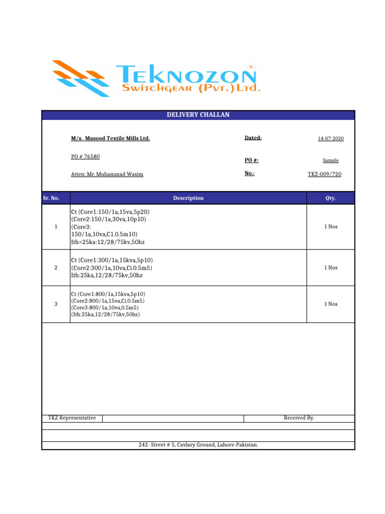 Delivery Challan for Masood Textile Mills | PDF