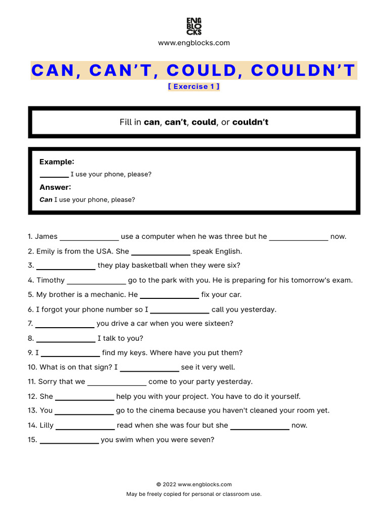 Can Cant Could Couldn't Exercise Today - 230828 - 151028 | PDF