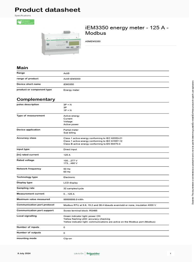 Schneider Acti-9-iEM3000 A9MEM3350 | PDF | International ...
