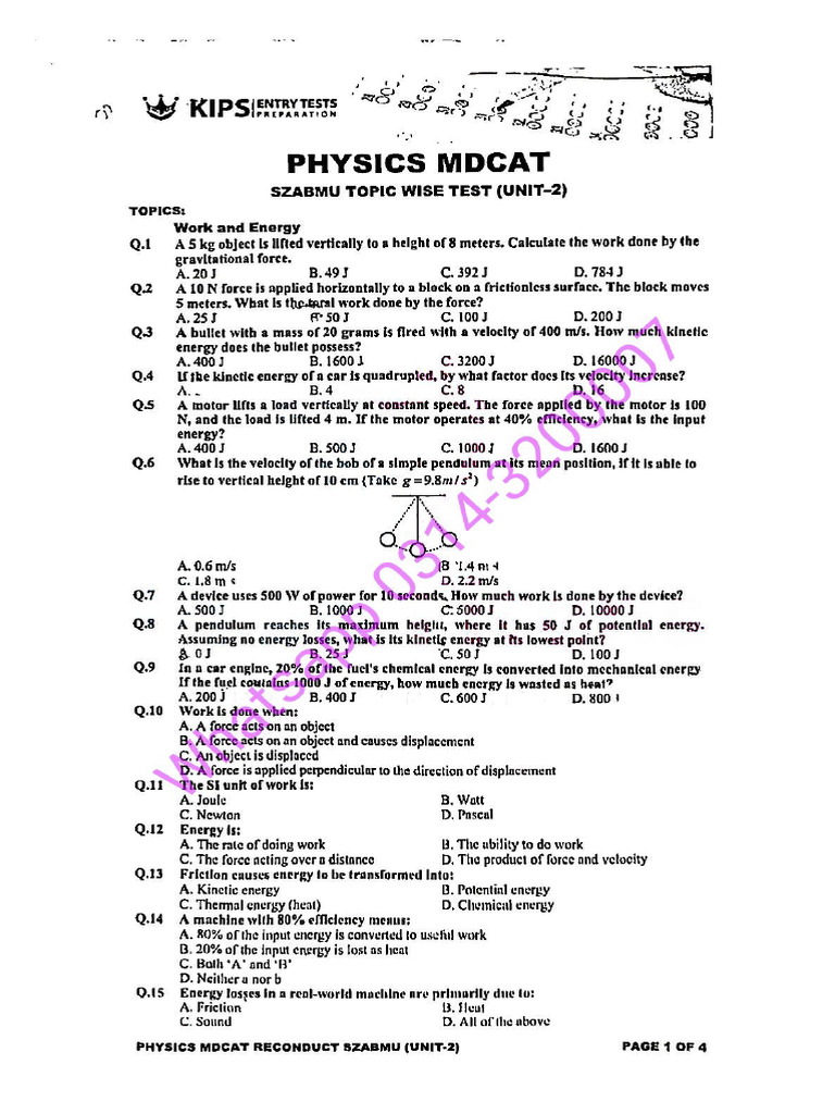 Kips Physics Test#2 Reconduct Session | PDF