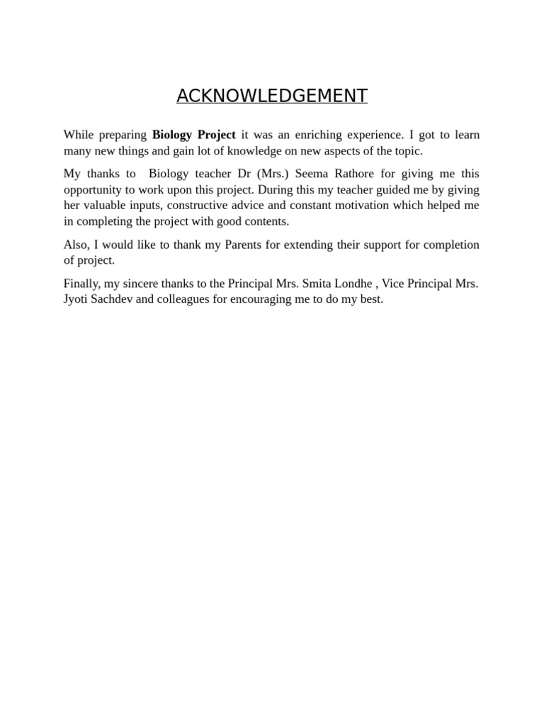 Acknowledgements for Biology Project | PDF