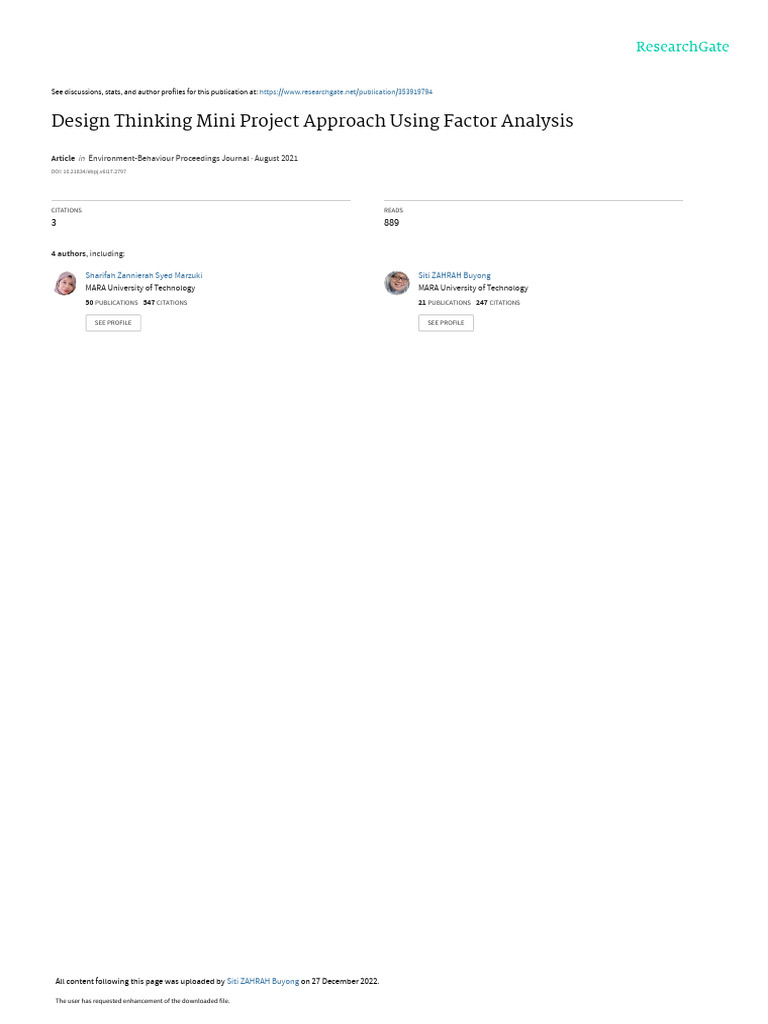 Design Thinking Mini Project Approach Using Factor | PDF | Cronbach's Alpha | Creativity