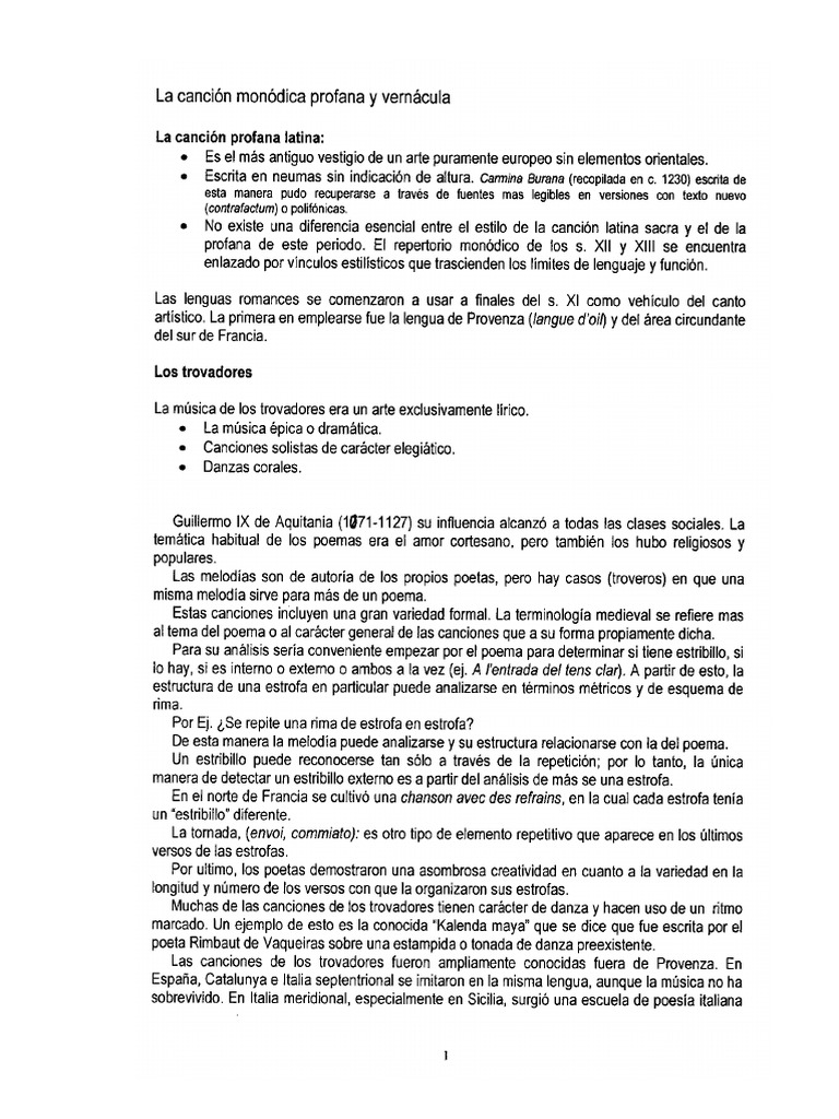 05 La Cancion Monodica Profana y Vernacula | PDF