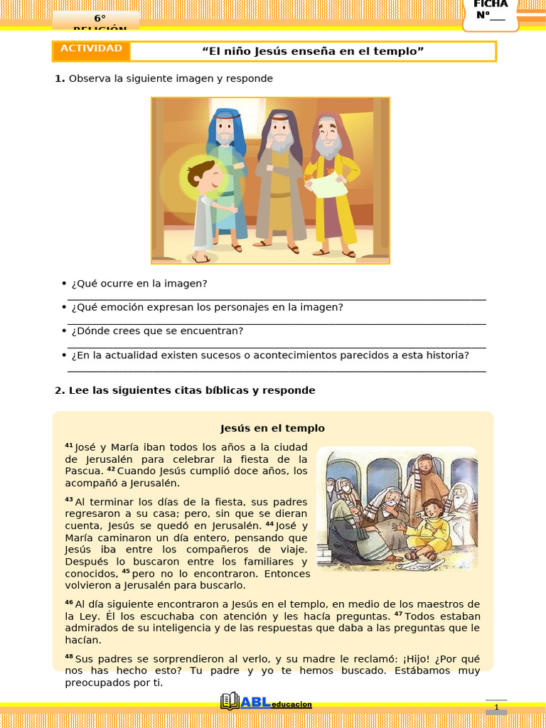Dia 1. Ficha - Religion | PDF | Jesús