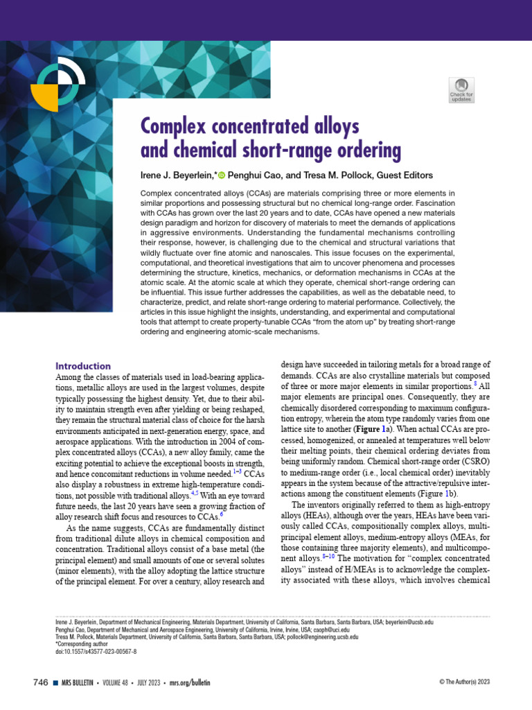 Complex Concentrated Alloys and Chemical Short Range Ordering | PDF | Dislocation | Alloy