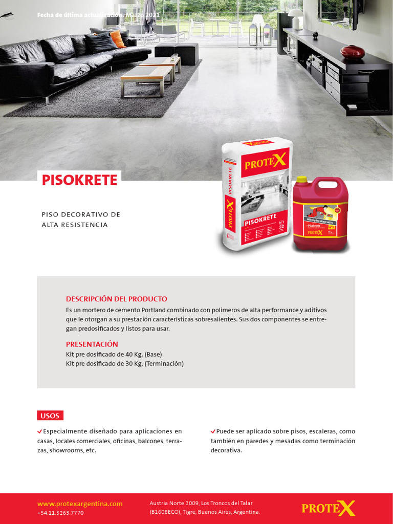 Pisokrete Protex Ficha Tec. | PDF | Cemento | Agua