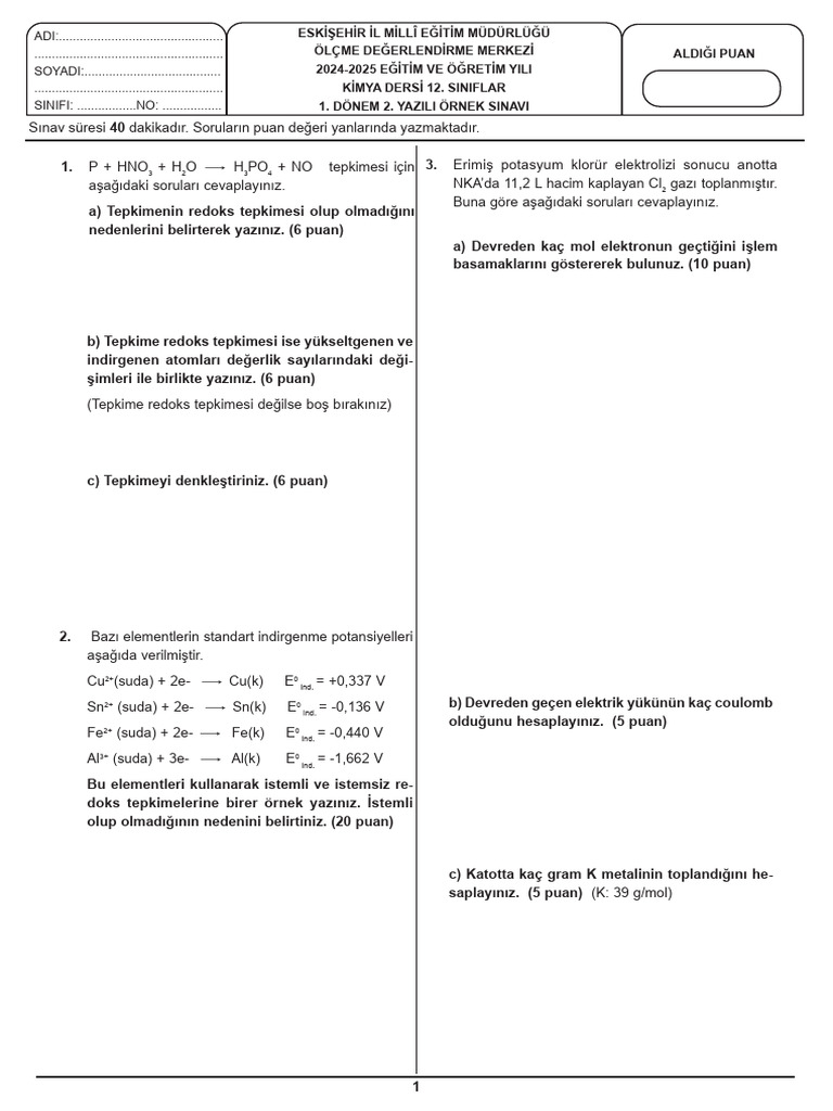 12.sinif 1 Dönem 2. Yazili Örnek Sinav Sorulari | PDF
