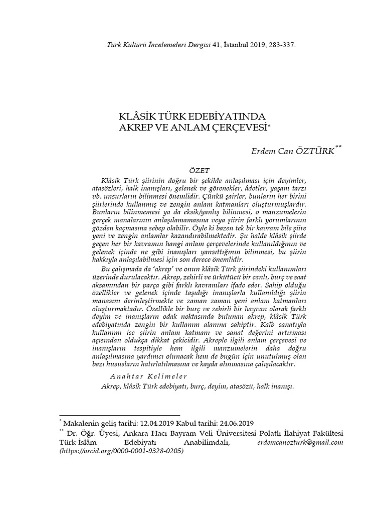 Klasik Turk Edebiyatinda Akrep Ve Anlam | PDF