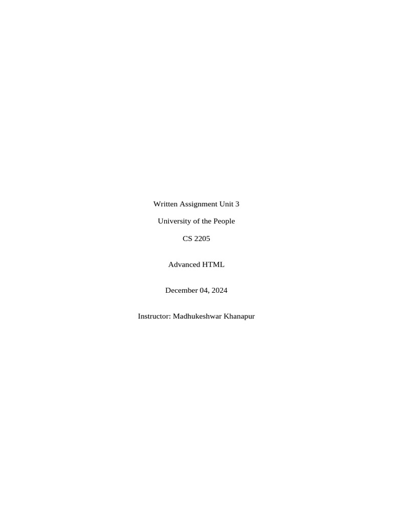 CS 2205 Written Assignment Unit 3 | PDF | Html Element | Computing