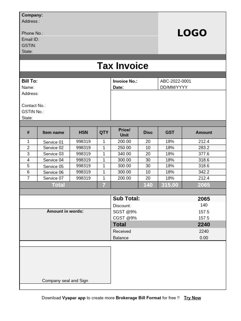 Brokerage Bill Format 2 | PDF